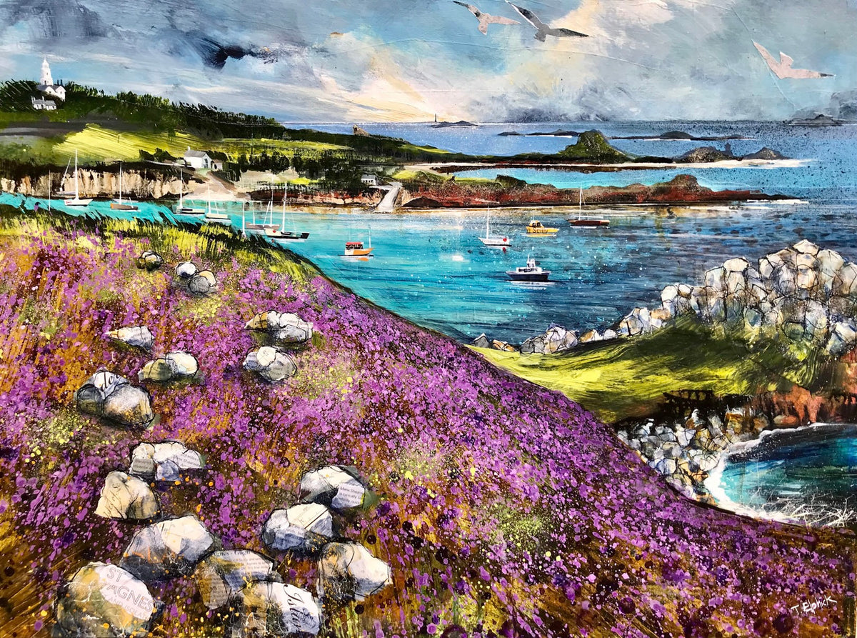 Gugh to St. Agnes, Tracey Elphick Limited Edition Print – Tamarisk Scilly